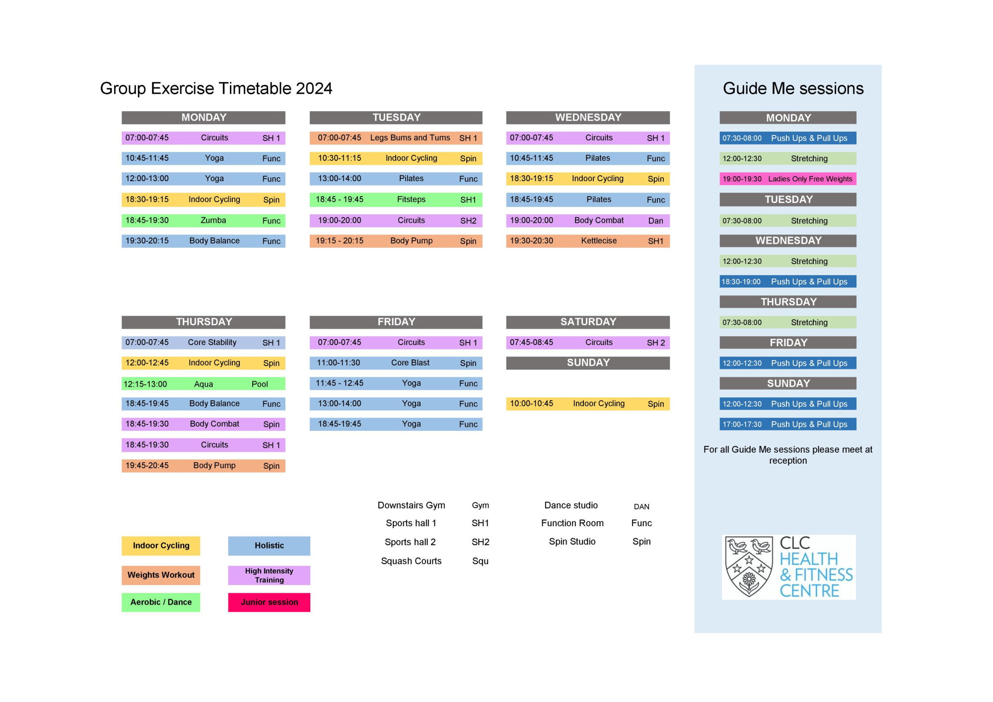 Exercise Class Timetable | CLC Health and Fitness Centre, Cheltenham