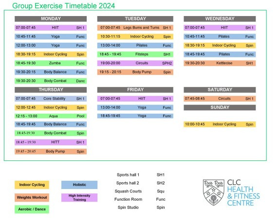 Exercise Class Timetable | CLC Health and Fitness Centre, Cheltenham